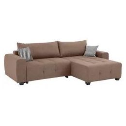 Ecksofa Home Affaire "Bella L-Form, B: 254 cm", braun (macchiato), B:254cm H:87cm T:162cm, Microfaser PRIMABELLE (100% Polyester);Struktur fein ( 100% Polyester);Zierkissen: 100% Polyester;Microfaser Antiklederoptik (100% Polyester), Sofas, mit 2 Zierkissen, optional Bettfunktion & Bettkasten, Federkern