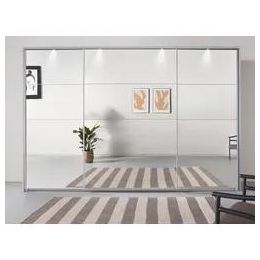 Schwebetürenschrank Rauch "Kleiderschrank Schrank Garderobe OTELI inkl. 3 Innenschubladen", grau (seidengrau), B:323cm H:214cm T:68cm, Holzwerkstoff, Schränke, mit Spiegelfront und Passepartout optional mit Beleuchtung