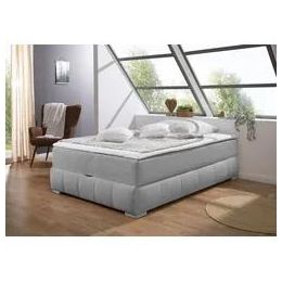Boxbett OTTO HOME "Wehma", grau, B:144cm L:204cm, Komplettbetten, ohne Kopfteil, inklusive Topper und Bettkasten