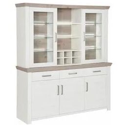 Schrank-Set "York", weiß (weiß, eiche hell), B:184cm H:207cm T:51cm, Spanplatte, SET ONE BY Musterring, Kastenmöbel-Sets, mit Glastüren, wahlweise mit Beleuchtung, 3 Farben, Breite 184 cm