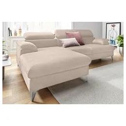 Ecksofa COTTA "Caluso L-Form", beige, B:254cm H:74cm T:167cm, NaturLEDER (echtes Rindsleder) in Sitz und Rücken. Korpus in passendem Kunstleder SOFTLUX bezogen;Microfaser PRIMABELLE (100% Polyester);Kunstleder SOFTLUX, Sofas, mit Kopfteilverstellung, wahlweise mit Bettfunktion & Bettkasten