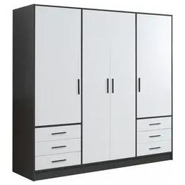 Kleiderschrank FORTE "Jupiter, Made in Europe, mit Schubladen", schwarz (schwarz, weiß), B:207cm H:200cm T:60cm, FSC-zertifizierter Holzwerkstoff, Schränke, Drehtürenschrank, Stauraum, 2 Breiten, 4 Farben, Schubladen, variable Einlegeböden