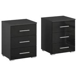 Nachtkommode Rauch "Base", grau (graumetallic, hochglanz effektgrau), B:40cm H:52cm T:40cm, Holzwerkstoff, Sideboards, 2er-Set, optional in moderner Hochglanz-Front