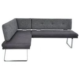 K+w Komfort & Wohnen Eckbank K+W KOMFORT & WOHNEN "Giacomo II", schwarz (anthrazit, schwarzgrau), H:91cm T:65cm, Sitzbänke, Flachstahlkufe in edelstahlfarbig lackiert, Rücken und Sitz gesteppt
