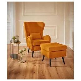 Sessel Home Affaire "Salla auch in Fellimitat und Feincord, viele Bezugsarten, Ohrensessel", gelb (curry), H:118 T:94, Samtcord (92% Polyester 8% Polyamid), Struktur (100% Polyester), Struktur Hahnentritt (100% Polyester), Struktur fein (100% Polyester), Samtoptik (100% Polyester), Fellimitat (100% Polyestr), Sessel, Ohrensessel ohne Hocker Ohrensessel Ohrensessel mit Hocker, wahlweise mit oder oh