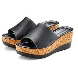 Pantolette Lascana "Sommerschuh", Damen, Gr. 40, schwarz, Obermaterial: 100% Ziegenleder. Futter: 100% Synthetik. Decksohle: 100% Ziegenleder. Laufsohle: 100% Synthetik, mehrfarbig, Klassisch, Schuhe Pantolette, Mule, Sandale, offener Schuh aus Leder mit Keilabsatz