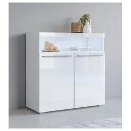 Kommode Inosign "India, Breite 91cm, stilvolle Anrichte mit 2 Türen und offene Fach", weiß (weiß, weiß hgl), weiss/weiss hgl, 2 Stk., ABS-Kunststoff, FSC-zertifizierter Holzwerkstoff, Kunststoff, Metall, Sideboards, Sideboard viel Stauraum, ohne Beleuchtung