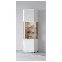Vitrine Inosign "Toledo,Höhe 204 cm trendige Glasvitrine mit dekorative Fräsungen", weiß (weiß, weiß hgl, sanremo), Türanschlag wechselbar, ABS-Kunststoff, FSC-zertifizierter Holzwerkstoff, Glas, MDF, Melamin, Schränke, Standvitrine ohne Beleuchtung, viel Stauraum, hochglanz Front MDF