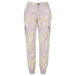 Cargohose Urban Classics "Urban Classics Damen Ladies High Waist Camo Cargo Pants", Damen, Gr. 29, Normalgrößen, lila (lilacamo), 98% Baumwolle, 2% Elasthan, normal, Hosen