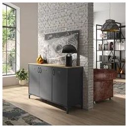 Hochkommode GAMI "Manchester", schwarz (schwarz, eiche), B:136cm H:82cm T:40cm, Sideboards, Türkommode