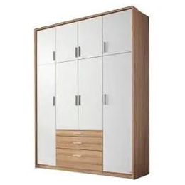 Kleiderschrank Rauch "Hildesheim", weiß (struktureichefarben hell, weiß), B:185cm T:58cm, Schränke, Drehtürenschrank, inkl. Passepartout und Schubkasten mit Inneneinteilung