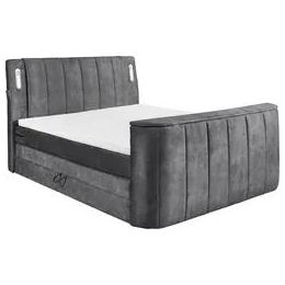 Boxspringbett ED EXCITING DESIGN "Dallas", grau (anthrazit, salvador 15 anthrazit), B:186 L:244, 100% Polyester, Komplettbetten, Boxspringbett, inkl. Topper, LED-Beleuchtung, TV Halterung und zwei Bettkästen