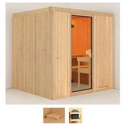 Sauna Karibu "Sodin", beige (naturbelassen), ohne Ofen, (ohne Ofen), Saunen, ohne Ofen