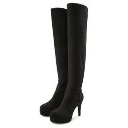 Overkneestiefel "High-Heel-Stiefellette mit Plateau", Damen, Gr. 36, schwarz, Obermaterial: 100% Textilmaterial. Futter: 100% Textilmaterial. Decksohle: 100% Lederimitat. Laufsohle: 100% Synthetik, Lascana BELLE AFFAIRE, unifarben, Schuhe Reißverschlussstiefel High Heel Stiefel Overknee-Stiefel, mit langem Schaft, Slouchy Boots