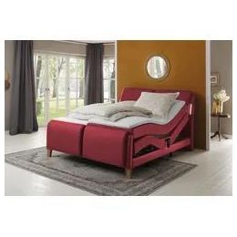 Boxspringbett Home Affaire "Messina2", rot, B:166cm L:240cm, Holzwerkstoff, Kunstleder, Massivholz, Komplettbetten, Boxspringbett, Liegekomfort elektrisch Verstellbar