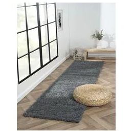 Hochflor-Läufer "My Shaggy", grau (dunkelgrau), B:80cm H:37mm L:300cm, Polypropylen (PP), MyFlair MÖBEL & ACCESSOIRES, Teppiche, Shaggy, Uni Farben, leicht glänzend, Microfaser, extra flauschig