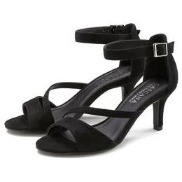 Sandalette Lascana "Sommerschuh", Damen, Gr. 41, schwarz, Obermaterial: 100% Textilmaterial. Futter: 100% Lederimitat. Decksohle: 100% Lederimitat. Laufsohle: 100% Synthetik, unifarben, Schuhe Riemchensandale Sandalette, High-Heel-Sandalette,Riemchensandalette,Sommerschuh mit Riemchen VEGAN