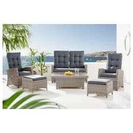 Gartenlounge-Set Konifera "Monaco", grau (grau,), Polyrattan, Sitzmöbel-Sets, höhenverstellbarer Tisch, inkl. Auflagen, Grau, Aluminium, Polyrattan