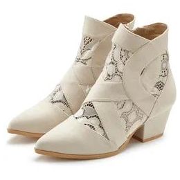 Stiefelette Lascana, Damen, Gr. 37, beige, Obermaterial: 100% Textilmaterial. Decksohle: 100% Lederimitat. Laufsohle: 100% Synthetik, leicht transparent, Feminin, Schuhe Cowboy-Stiefelette Cowboyboots Stiefelette Sommerboots, mit Spitze & bequemen Blockabsatz, Cowboy Boots, Westernstiefel
