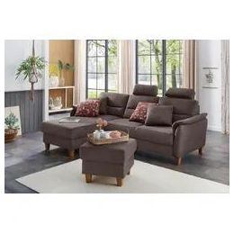 Ecksofa Home Affaire "Palmera L-Form, B: 244 cm", braun (nuß), B:244cm H:89cm T:163cm, 100% Polyester;Struktur (100% Polyester);Luxus-Microfaser in Lederoptik (100% Polyester), Sofas, optional Bettfunktion & Bettkasten, Federkern
