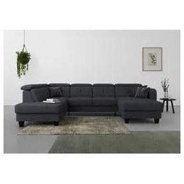 Sit & More Wohnlandschaft SIT & MORE "Belluci U-Form", blau (tiefblau), B:321cm H:85cm T:195cm, Sofas, Kopfteilverstellung und Federkern, wahlweise mit Bettfunktion