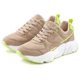 Sneaker Lascana, Damen, Gr. 40, gelb (gelb, beige), Obermaterial: 100% Textilmaterial. Futter: 100% Lederimitat. Decksohle: 100% Textilmaterial. Laufsohle: 100% Synthetik, mehrfarbig, Schuhe, Schnürhalbschuh, leichte Chunky-Sohle, herausnehmbare Innensohle