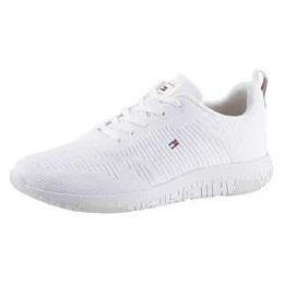 Sneaker Tommy Hilfiger "CORPORATE KNIT RIB RUNNER", Herren, Gr. 43, weiß, Textil, Sportlich, Schuhe, mit seitlicher Logoflagge, Freizeitschuh, Halbschuh, Schnürschuh