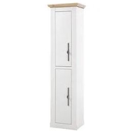 Stauraumschrank Home Affaire "WESTMINSTER, Badschrank im Landhausstil, Schrank mit Metallgriffen", weiß (pinie weiß dekor), B:53cm H:203cm T:40cm, Schränke, in 2 Farben verfügbar, mit Stauraum hinter Drehtüren