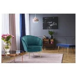 Sessel Kayoom "Poola 100, gemütlicher Cocktail-Sessel, edler Samtbezug", blau (teal), B:76cm H:78cm T:67cm, Bezug: 100% Polyester (Samt) / Korpus: Sperrholz/ Gestell: Eisen, Sessel, Polstersessel Einzelsessel, samtweich, gesteppt, gemütlich, tiefe Sitzhöhe von 79cm