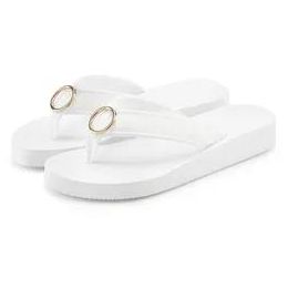 Badezehentrenner Lascana "Sandale, Badeschuh, Pantolette, Badelatsche, Flip Flop, Sommerschuh", Damen, Gr. 41, wei&szlig;, Obermaterial: 100% Textilmaterial. Decksohle: 100% Synthetik. Futter: 100% Textilmaterial. Laufsohle: 100% Synthetik, unifarben, Schuhe Zehentrenner Dianette, Zehentrenner mit Ringapplikation "Italy" VEGAN