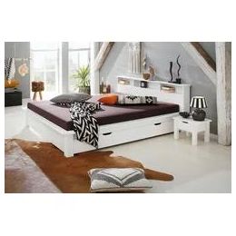 Massivholzbett Home Affaire ""KERO" BESTSELLER Stauraum im Kopfteil", weiß, B:204cm L:224cm, Betten, zertifiziertes Massivholz (Kiefer), optional mit Schublade