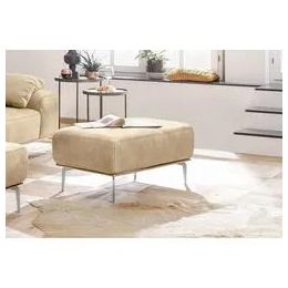 Polsterhocker W.Schillig "run", beige (sahara s37), B:75 T:60, Stoff S37 (100% Polyester), ROHLEDER Chenille-Flachgewebe Q2 W77 (68% Polyacryl, 32% Polyester), Stoff S37 (100% Polyester), Hocker, mit elegantem Holzsockel, Füße in Chrom glänzend, Breite 75 cm