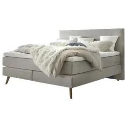 Boxspringbett Hasena "Costa", grau (grau, eiche bianco), B:168cm L:210cm, Komplettbetten, Boxspringbett, Massivholz-Füße in Eiche und Tonnentaschen-Federkernmatratze
