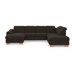 Sit & More Wohnlandschaft SIT & MORE "Dundee U-Form", braun (espresso), B:338cm H:86cm T:219cm, Sofas, mit Federkern und Massivholzfüßen, wahlweise mit Kopfteilverstellung