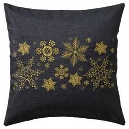 Kissenbezug Dreams "Schneeflocke, Weihnachtsdeko", grau (grau, goldfarben), B:40cm L:40cm, Polyester, Obermaterial: 100% Polyester, Kissenbezüge, mit aufwendiger Stickerei