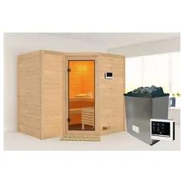 Sauna Karibu "Sanna 2", beige (naturbelassen), Saunaofen, externe Steuerung, 9 kW, Saunen, Ofen 9 KW externe Strg easy
