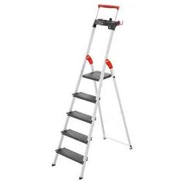 Stehleiter Hailo "L100 TopLine", grau (aluminiumfarben, schwarz), B:48, Aluminium, Leitern, Alu-Sicherheits-Stehleiter 5 Stufen