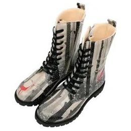 Schnürboots DOGO "Zipsy High-Top Boots You Are The Colour Of My Life Damen", Damen, Gr. 38, Normalschaft, grau, Lederimitat, Schuhe, Handgefertigt
