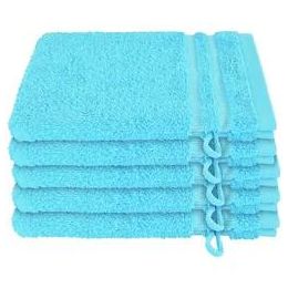 Waschhandschuh Schiesser "Milano im 5er Set", blau (türkis), B:16cm L:22cm, Frottier, Handtücher, mit Webbordüre