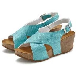 Sandalette Lascana "Sommerschuh", Damen, Gr. 40, blau (türkis), Obermaterial: 100% Lederimitat. Futter: 100% Textilmaterial. Decksohle: 100% Rindsleder. Laufsohle: 100% Synthetik, Strukturmuster, feminin, Schuhe, Sommerschuh mit Keilabsatz und Korkfußbett