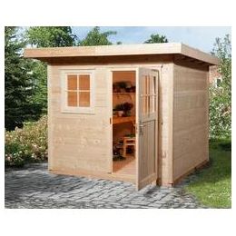 Gartenhaus Weka "170 Gr.2", beige (naturbelassen), Fußboden im Gartenhaus, ohne Dacheindeckung, Holzwerkstoff, Gartenhäuser