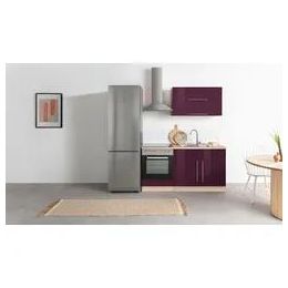 Küchenzeile KOCHSTATION "KS-Samos", lila (küche: lila, front: aubergine hochglanz, korpus: eiche sonoma, arbeitsplatte: eiche sonoma), B:160cm H:200cm T:60cm, Komplettküchen-Sets, Küchenzeile, Breite 160 cm, wahlweise mit E-Geräten und Glaskeramikkochfeld