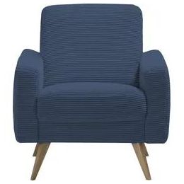 Sessel exxpo - SOFA FASHION "Samso, Loungesessel", blau (navy), B:82cm H:87cm T:80cm, 100% PES, Sessel, Einzelsessel, elegant und bequem, aktueller Cord Bezug