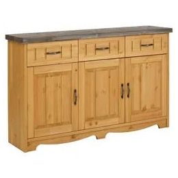 Sideboard Home Affaire "Trinidad Antique", beige (natur, grau), B:148cm H:91cm T:37cm, Massivholz, Sideboards, Kommode, 148 cm, FSC zertifiziertes Massivholz
