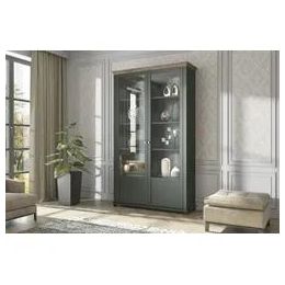 Vitrine Home Affaire "Evora", grün (grün, grün, eichefarben lefkas), B:126cm H:200cm T:42cm, ABS-Kunststoff, Dekorfolie, FSC-zertifizierter Holzwerkstoff, Glas, Kunststoff, MDF, Melamin, Metall, Schränke, Standvitrine, 200 x 126cm