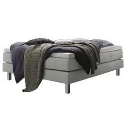 Boxspringbett Hasena "Basio", grau (grau, metall alu), B:160cm L:200cm, Komplettbetten, Boxspringbett, ohne Kopfteil, Bezugsstoffe, Federkernmatratze