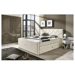 Boxspringbett Places of Style "Atlanta", beige (creme), B:180cm L:221cm, Kunststoff, Massivholz, Stoff, Komplettbetten, Boxspringbett, inklusive Topper und Bettkasten