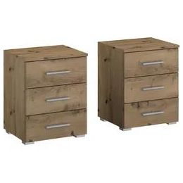 Nachtkommode Rauch "Base", braun (eiche artisan), B:40cm H:52cm T:40cm, Holzwerkstoff, Sideboards, 2er-Set, optional in moderner Hochglanz-Front