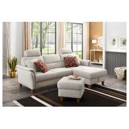 Ecksofa Home Affaire "Palmera L-Form, B: 244 cm", beige (natur), B:244cm H:89cm T:163cm, 100% Polyester;Struktur (100% Polyester);Luxus-Microfaser in Lederoptik (100% Polyester), Sofas, optional Bettfunktion & Bettkasten, Federkern