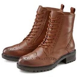 Schnürboots Lascana, Damen, Gr. 37, braun, Obermaterial: 100% Schafsleder. Futter: 75% Textilmaterial, 25% Schafsleder. Decksohle: 100% Synthetik. Laufsohle: 100% Synthetik, unifarben, Schuhe, Schnürstiefelette, Ankle Boots, Leder, Schnüren & Reißverschluss